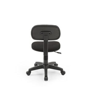 Hodedah Armless, Low-Back, Adjustable Height, Swiveling Task Chair with Padded Back and Seat in Black