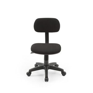 Hodedah Armless, Low-Back, Adjustable Height, Swiveling Task Chair with Padded Back and Seat in Black