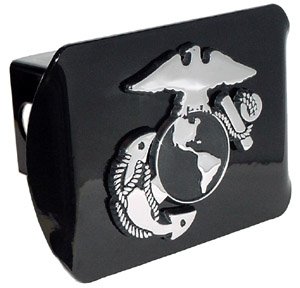 amg marine corps black with chrome usmc “ega” emblem metal trailer hitch cover fits 2 inch receiver