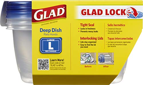 GladWare Deep Dish Food Storage Containers | Large Rectangle Food Storage, Food Containers Hold up to 64 Ounces of Food | Glad Containers with Glad Lock Tight Seal, 3 Count, Standard