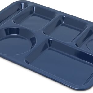 Carlisle FoodService Products Left-Hand Heavyweight 6-Compartment Melamine Tray 10" x 14" - Dark Blue