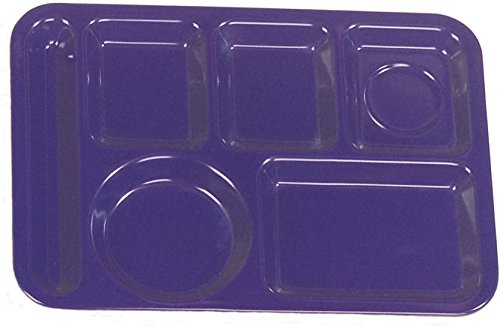 Carlisle FoodService Products Left-Hand Heavyweight 6-Compartment Melamine Tray 10" x 14" - Dark Blue