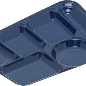 Carlisle FoodService Products Left-Hand Heavyweight 6-Compartment Melamine Tray 10" x 14" - Dark Blue