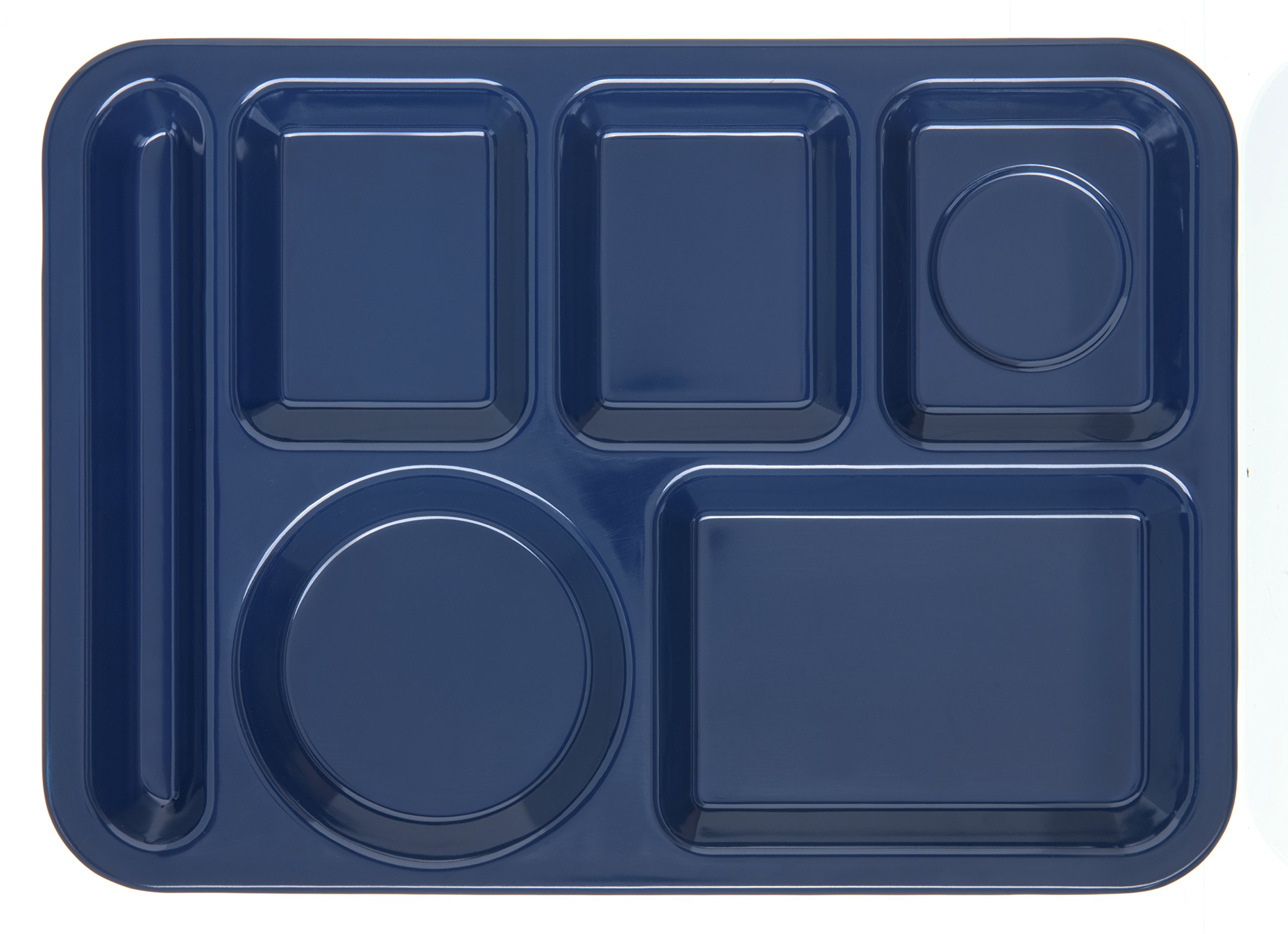 Carlisle FoodService Products Left-Hand Heavyweight 6-Compartment Melamine Tray 10" x 14" - Dark Blue