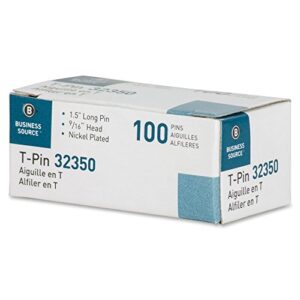 Business Source 32350-T-Pins, 1-1/2-Inch, Silver, 100/Box