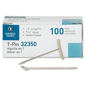 Business Source 32350-T-Pins, 1-1/2-Inch, Silver, 100/Box