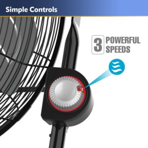 Lasko High Velocity Floor Fan with Wall mount Option, 3 Powerful Speeds, Pivoting Fan Head for Home, Garage, Attic, 20", Black, 2264QM