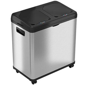 itouchless 16 gallon touchless trash can and recycle bin, stainless steel, dual-compartment (8 gal each), kitchen recycling and garbage