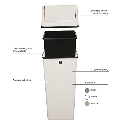 Witt Industries 1411HTWH Stainless Steel 21-Gallon Waste Watcher Hamper and Swing Top Receptacle, Square, 15" Width x 15" Depth x 38" Height, White