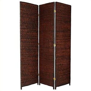 red lantern oriental furniture rich warm earth tone colors, 6-feet tall rush grass woven room divider, 3 panel, dark brown