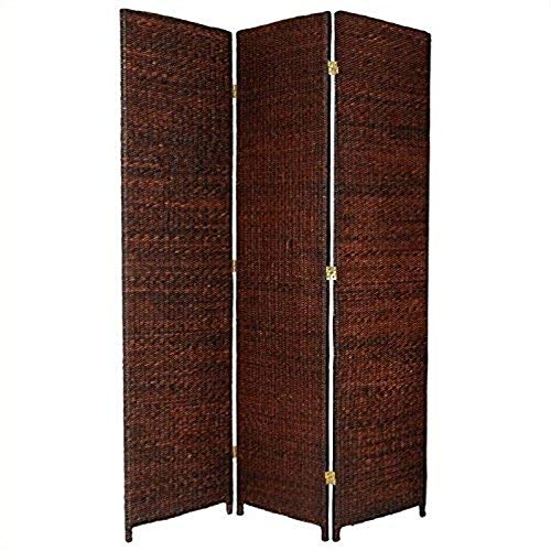 Red Lantern Oriental Furniture Rich Warm Earth Tone Colors, 6-Feet Tall Rush Grass Woven Room Divider, 3 Panel, Dark Brown