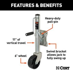 CURT 28112 Marine Boat Trailer Jack with 6-Inch Wheel, 1,200 lbs. 11 Inches Vertical Travel, CLEAR ZINC