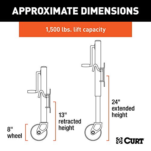 CURT 28115 Marine Boat Trailer Jack with 8-Inch Wheel, 1,500 lbs. 11 Inches Vertical Travel