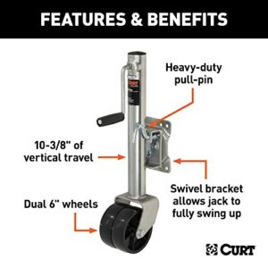 CURT 28155 Marine Boat Trailer Jack with 6-Inch Wheels, 1,500 lbs. 10-3/8 Inches Vertical Travel