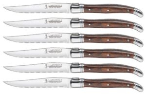 trudeau laguiole steak knives with pakkawood handles (set of 6), stainless/wood