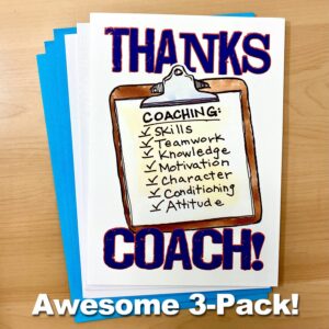 Play Strong 3-Pack Thanks Coach You're the Best Clipboard 3-Pack (5x7) Greeting Cards Perfect for Sports Seasons Team Banquet Party Thank You Coach Appreciation Gifts - Your Coaches Will Love 'Em!