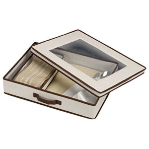 Household Essentials Natural 545 Vision Box with Lid and Handles | Tabletop Linen Storage Set Canvas with Brown Trim