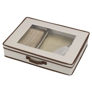 Household Essentials Natural 545 Vision Box with Lid and Handles | Tabletop Linen Storage Set Canvas with Brown Trim