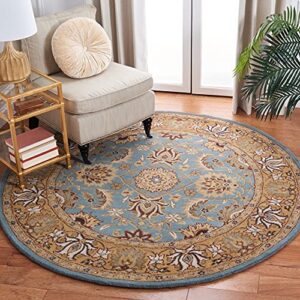 safavieh heritage collection 3'6" round blue/gold hg958a handmade traditional oriental premium wool area rug