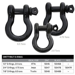 Smittybilt 13046B D-Ring Shackle 1/2" Threaded Pin 2.0 Ton Rating Black