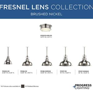 Fresnel Lens Collection 1-Light Fresnel Glass Coastal Pendant Light Brushed Nickel