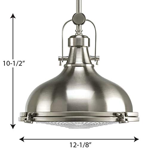 Fresnel Lens Collection 1-Light Fresnel Glass Coastal Pendant Light Brushed Nickel