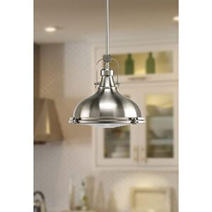 Fresnel Lens Collection 1-Light Fresnel Glass Coastal Pendant Light Brushed Nickel