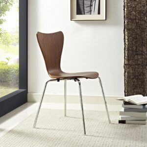 Modway Ernie Mid-Century Modern Wood Stacking Kitchen and Dining Room Chair in Walnut