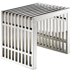 modway gridiron contemporary modern small stainless steel bench, 19.5"