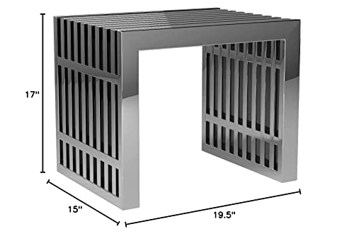 Modway Gridiron Contemporary Modern Small Stainless Steel Bench, 19.5"