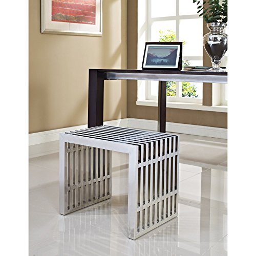 Modway Gridiron Contemporary Modern Small Stainless Steel Bench, 19.5"