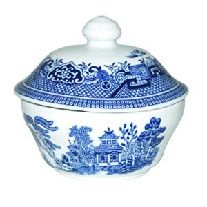 Churchill Blue Willow Fine China Earthenware Covered Sugar Bowl 5.5", Made In England