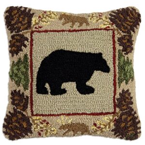 Chandler 4 Corners Artist-Designed Northwoods Bear Hand-Hooked Wool Decorative Throw Pillow (18” x 18”) Wildlife Pillow for Couches & Beds - Easy Care & Low Maintenance Nature & Wilderness Pillow