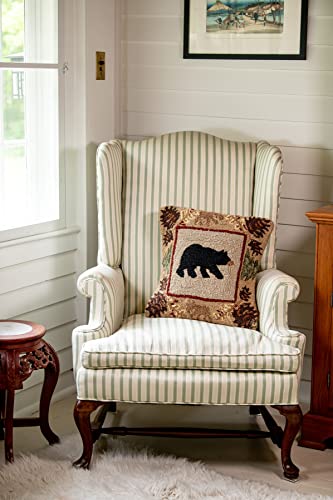 Chandler 4 Corners Artist-Designed Northwoods Bear Hand-Hooked Wool Decorative Throw Pillow (18” x 18”) Wildlife Pillow for Couches & Beds - Easy Care & Low Maintenance Nature & Wilderness Pillow