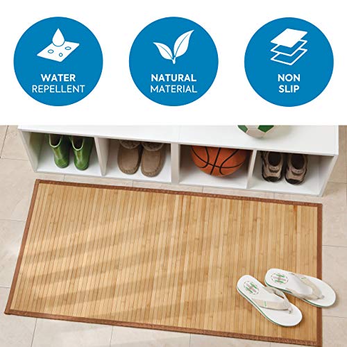 iDesign Formbu Bamboo Mat Rug Runner for Bathroom, Kitchen, Entryway, Hallway, Office, Mudroom, 34" x 21", Natural Wood