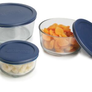 Anchor Hocking Classic Glass Food Storage Containers with Lids, Blue, 6-Piece Set -