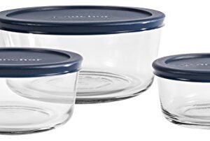 Anchor Hocking Classic Glass Food Storage Containers with Lids, Blue, 6-Piece Set -