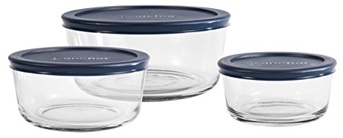 Anchor Hocking Classic Glass Food Storage Containers with Lids, Blue, 6-Piece Set -