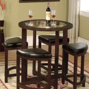 Roundhill Furniture Cylina Solid Wood Glass Top Round Counter Height Table with 4 Stools