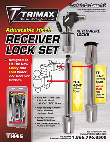 Trimax TH4 5/8" x 4-3/8" Diameter Premium Keyed Receiver Lock, Silver