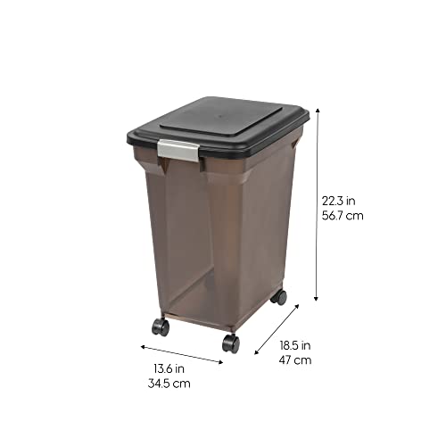 IRIS USA 42 Lbs / 55 Qt WeatherPro Airtight Pet Food Storage Container with Attachable Casters, For Dog Cat Bird and Other Pet Food Storage Bin, Keep Pests Out, Easy Mobility, BPA Free, Smoke