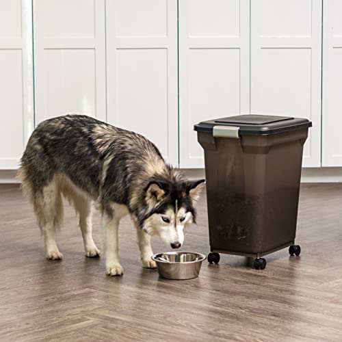 IRIS USA 42 Lbs / 55 Qt WeatherPro Airtight Pet Food Storage Container with Attachable Casters, For Dog Cat Bird and Other Pet Food Storage Bin, Keep Pests Out, Easy Mobility, BPA Free, Smoke