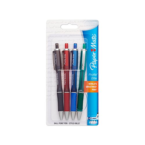 Paper Mate Elite Retractable Ballpoint Pens, Bold (1.4mm), Assorted Colors, 4 Count