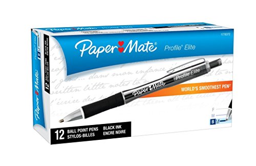 Paper Mate Profile Elite Retractable Ballpoint Pens, Bold Point (1.4mm), Black, 12 Count