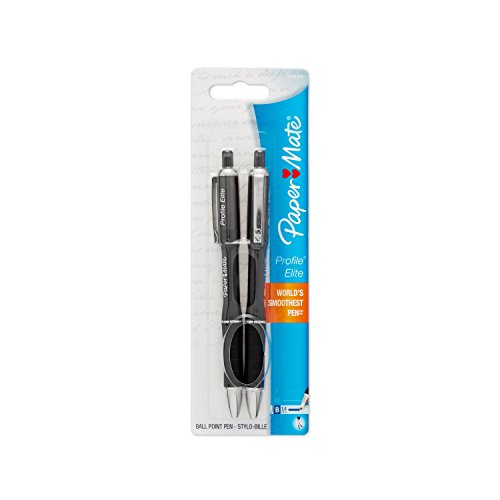 Paper Mate Profile Elite Retractable Ballpoint Pens, Bold (1.4mm), Black, 2 Count