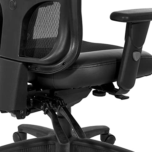 Office Star ProGrid Breathable High Back Manager's Chair with Leather and Mesh Seat, Adjustable Height and Arms, Dual Function Control, and 360 Degree Swivel, Black