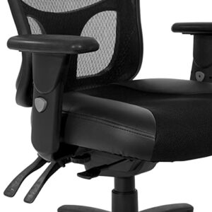 Office Star ProGrid Breathable High Back Manager's Chair with Leather and Mesh Seat, Adjustable Height and Arms, Dual Function Control, and 360 Degree Swivel, Black