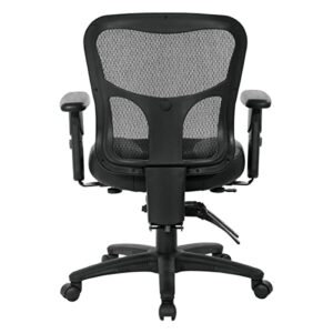 Office Star ProGrid Breathable High Back Manager's Chair with Leather and Mesh Seat, Adjustable Height and Arms, Dual Function Control, and 360 Degree Swivel, Black