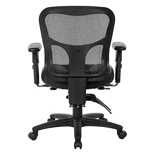 Office Star ProGrid Breathable High Back Manager's Chair with Leather and Mesh Seat, Adjustable Height and Arms, Dual Function Control, and 360 Degree Swivel, Black