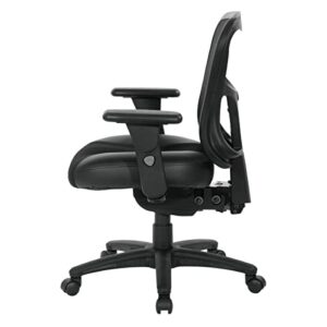 Office Star ProGrid Breathable High Back Manager's Chair with Leather and Mesh Seat, Adjustable Height and Arms, Dual Function Control, and 360 Degree Swivel, Black